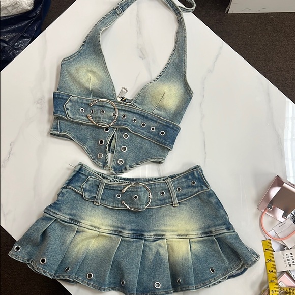 Outcast | Other | Denim Halter Top And Skirt Set | Poshmark